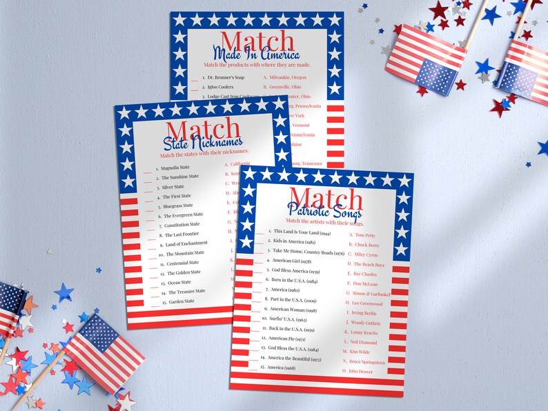 4th of July Printable Party Games Bundle, Fourth of July Trivia, Match ...