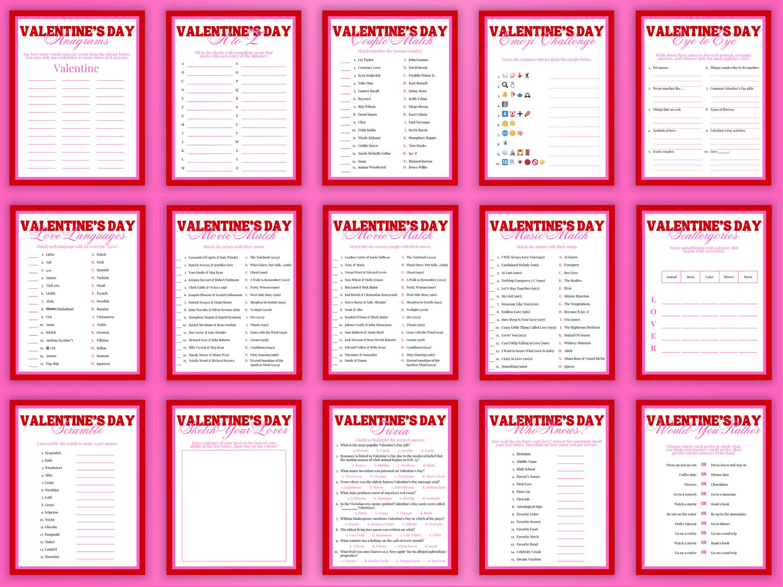 Valentine's Day Printable Party Games Bundle, Valentine's Day Trivia ...