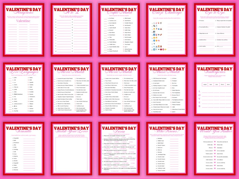 Valentine's Day Printable Party Games Bundle, Valentine's Day Trivia ...