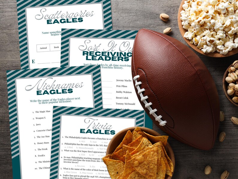 Eagles Printable Party Games Bundle, Football Trivia, NFL Team Word ...