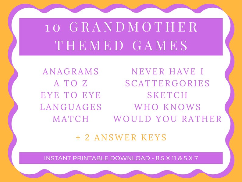 Grandma Printable Party Game Bundle, Grandmother Gift, Grandma Would ...