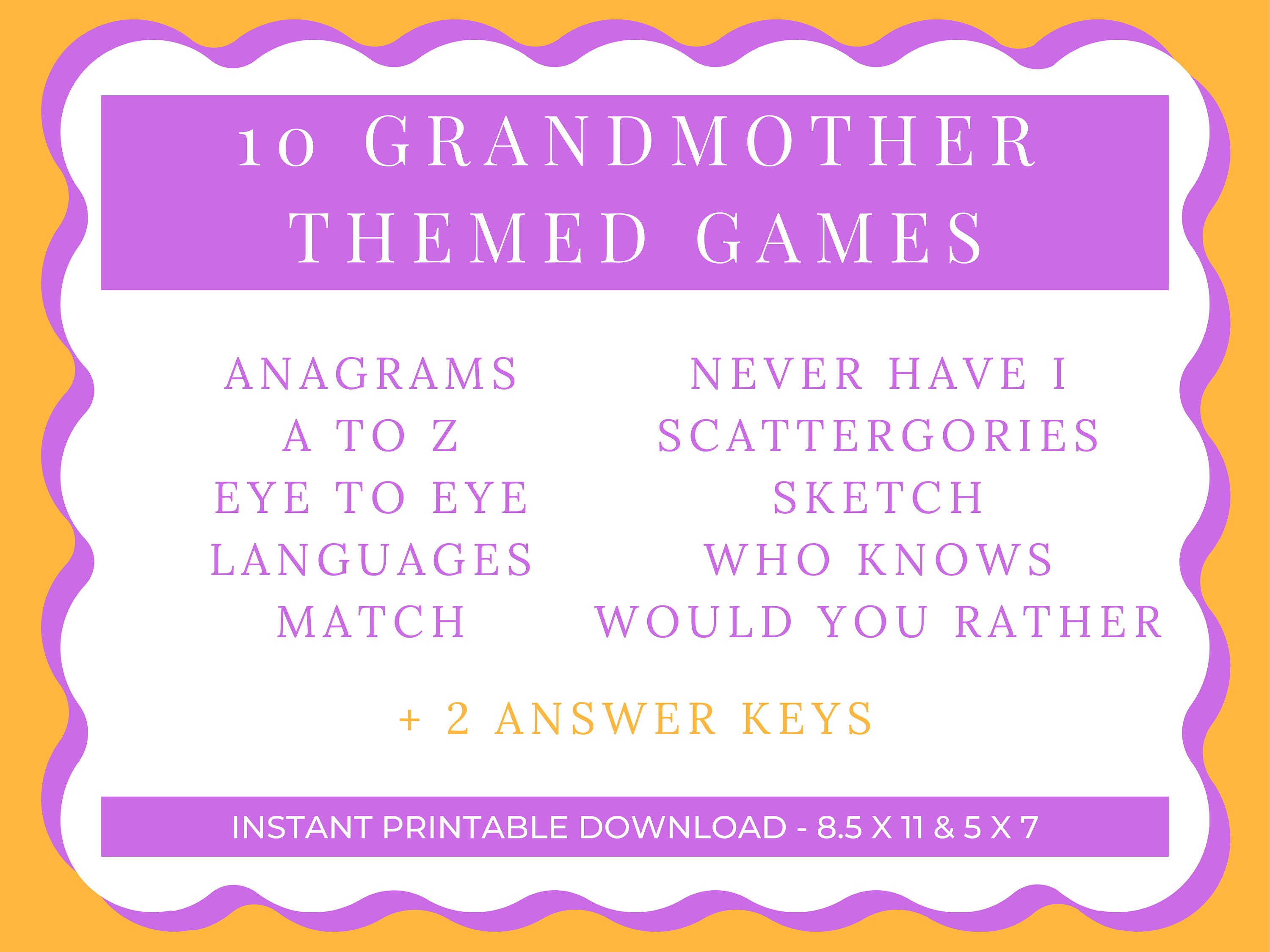 Grandma Printable Party Game Bundle, Grandmother Gift, Grandma Would ...