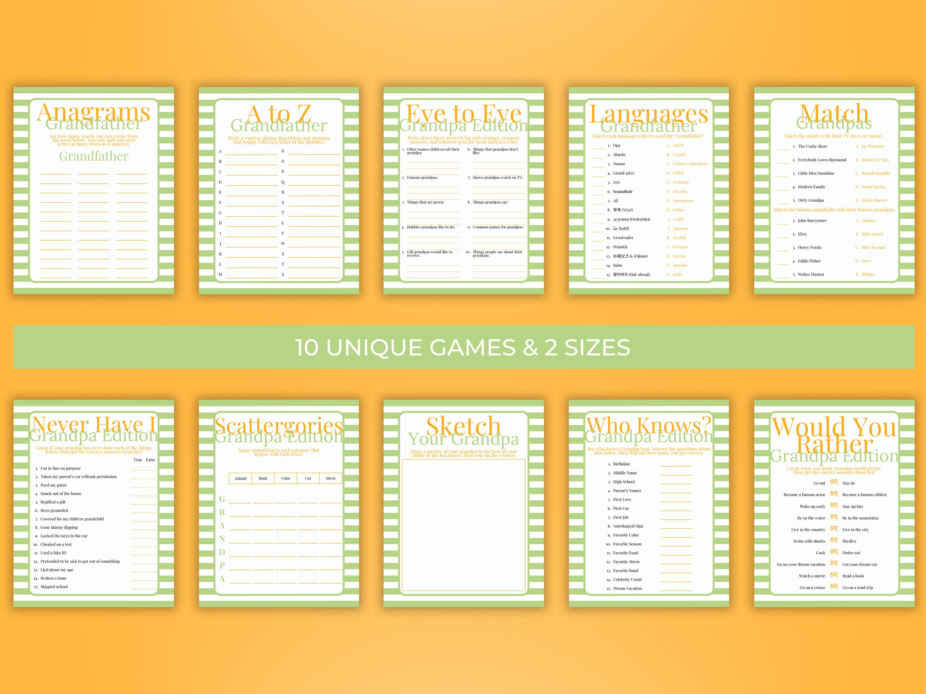 Grandpa Printable Party Game Bundle, Grandfather Gift, Grandpa Would ...