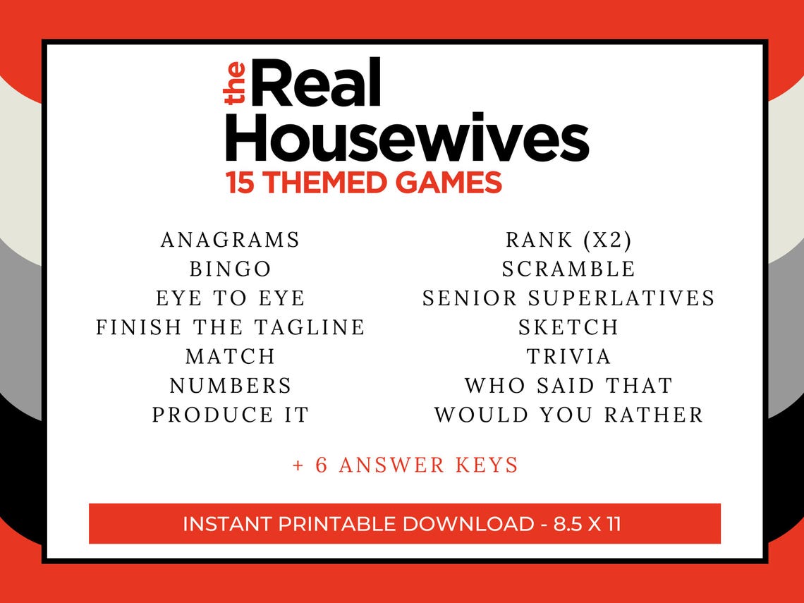 The Real Housewives of New York Printable Party Games Bundle, RHONY ...