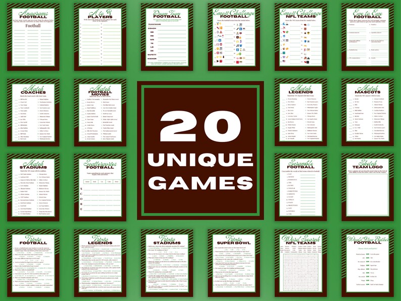 NFL Printable Party Games Bundle, Football Trivia, NFL Team Word Search ...