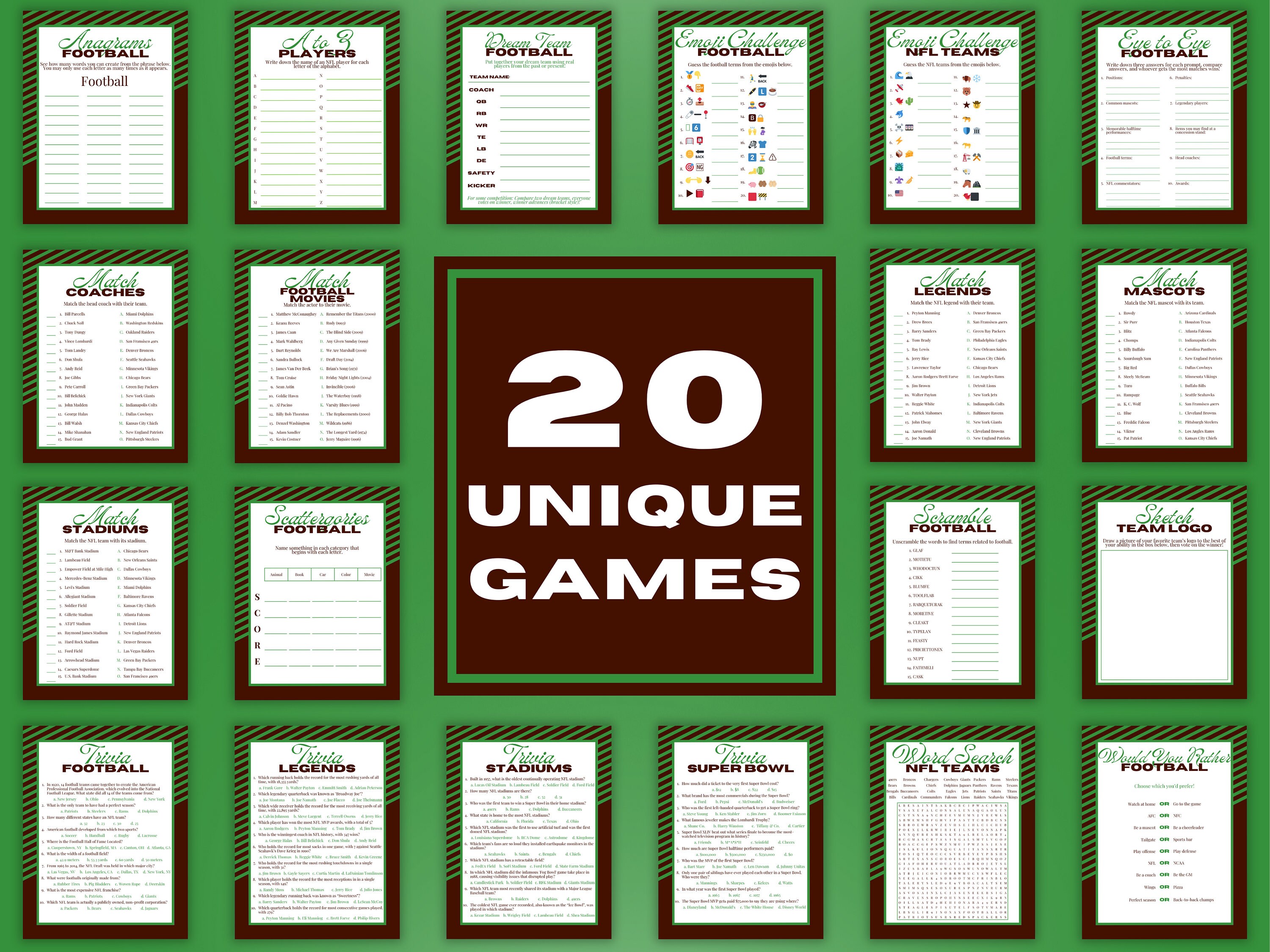 NFL Printable Party Games Bundle, Football Trivia, NFL Team Word Search ...