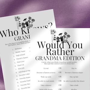 Grandma Printable Party Game Bundle, Grandmother Gift, Grandma Would ...