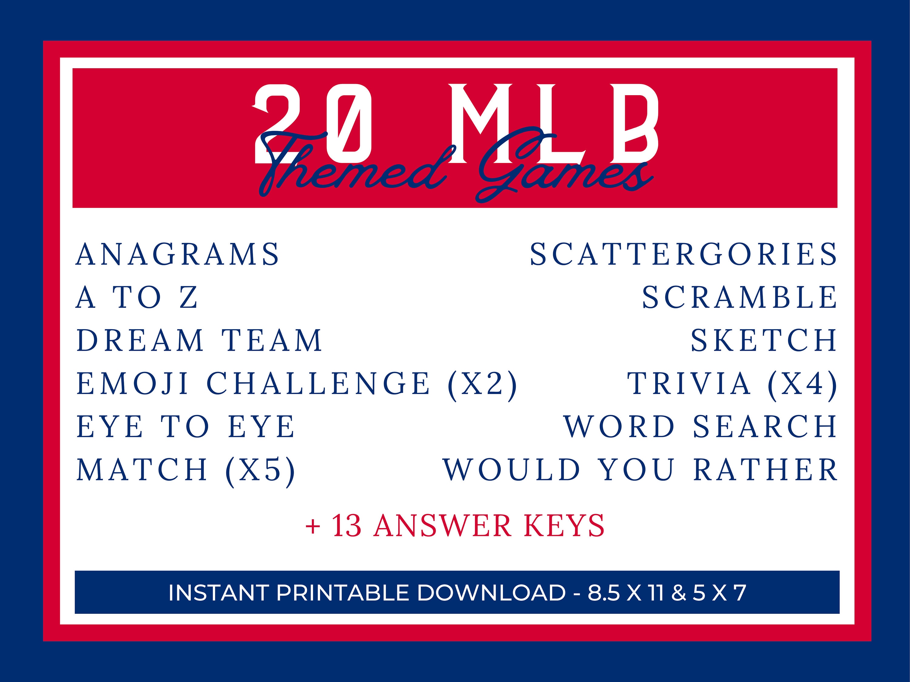 MLB Printable Party Games Bundle, Baseball Trivia, MLB Team Word Search ...