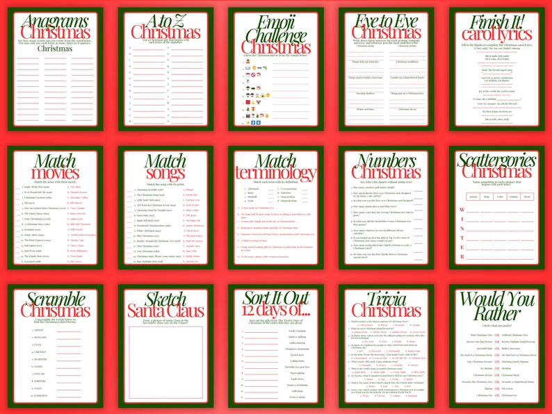 Christmas Printable Party Games Bundle, Christmas Trivia, Match Movies ...