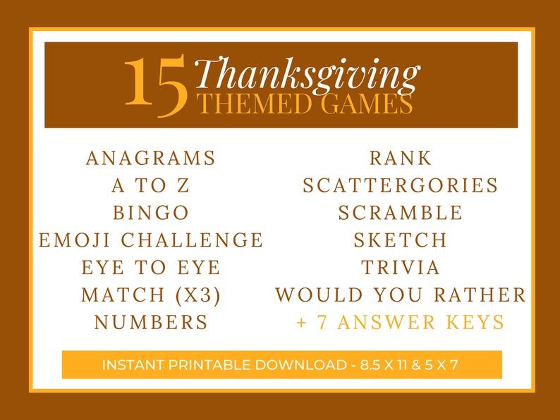 Thanksgiving Day Printable Party Games Bundle, Thanksgiving Trivia ...