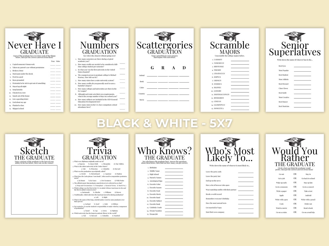 Graduation Printable Party Games Bundle, Trivia, Matching Games, Bingo ...