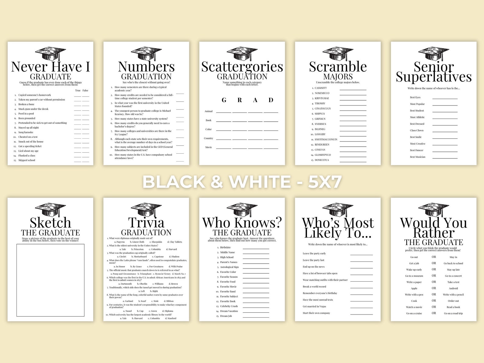 Graduation Printable Party Games Bundle, Trivia, Matching Games, Bingo ...