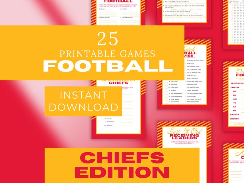 Chiefs Printable Party Games Bundle, Football Trivia, NFL Team Word ...