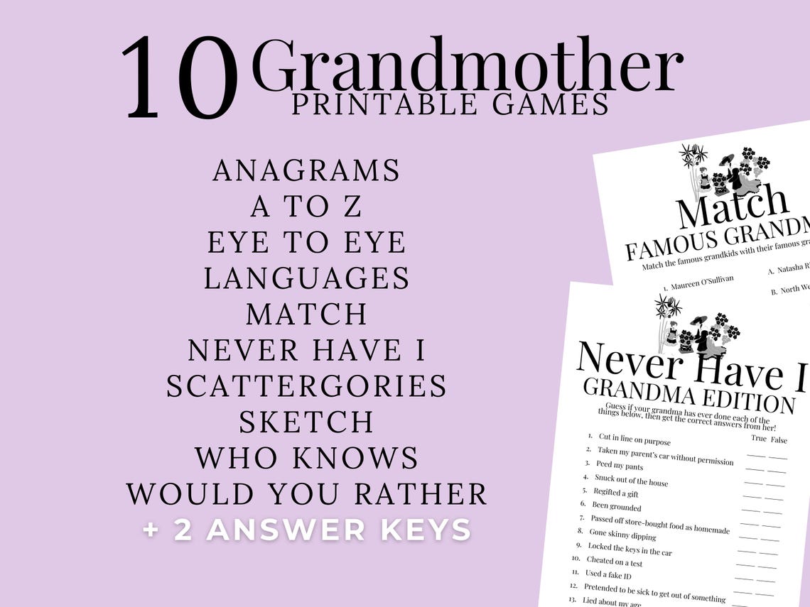 Grandma Printable Party Game Bundle, Grandmother Gift, Grandma Would ...