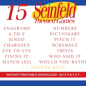 Seinfeld Printable Party Games Bundle, Trivia, Pictionary, Would You ...