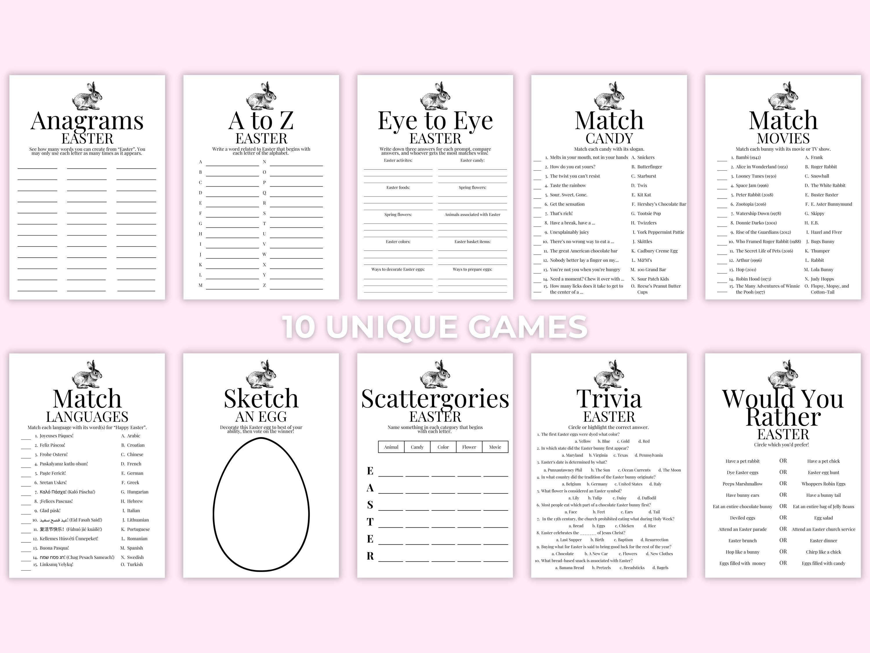Easter Printable Party Games Bundle, Trivia, Matching Games ...