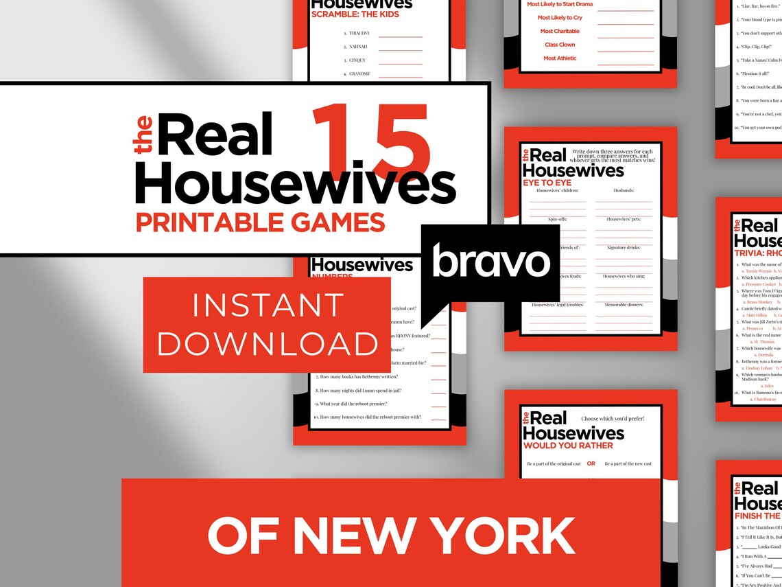 The Real Housewives of New York Printable Party Games Bundle, RHONY ...