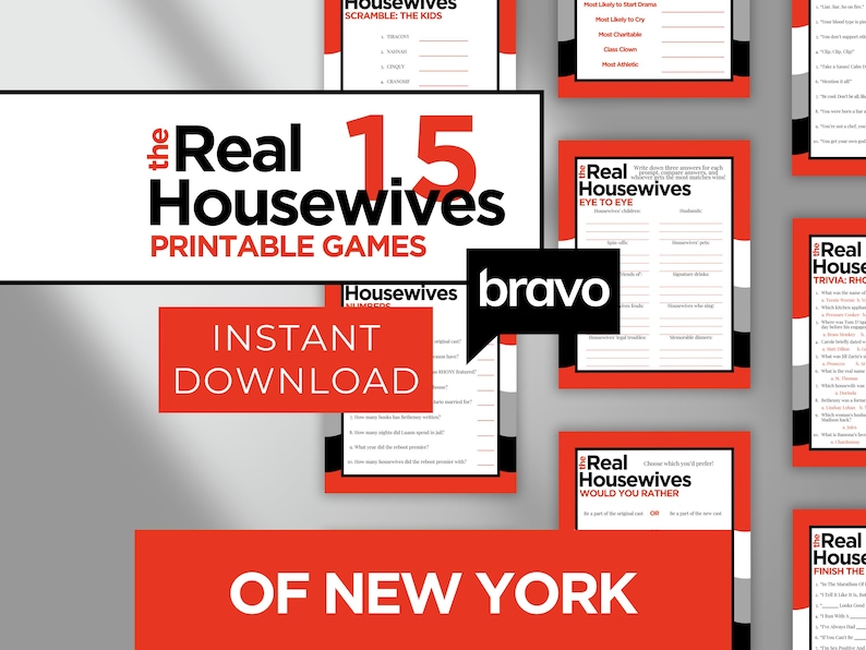The Real Housewives of New York Printable Party Games Bundle, RHONY ...