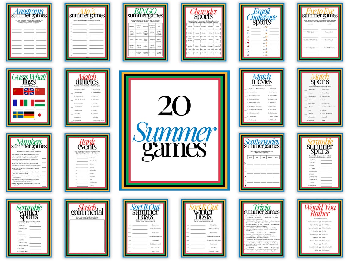 Summer Games Printable Party Games Bundle, Summer Games Trivia, Sports ...
