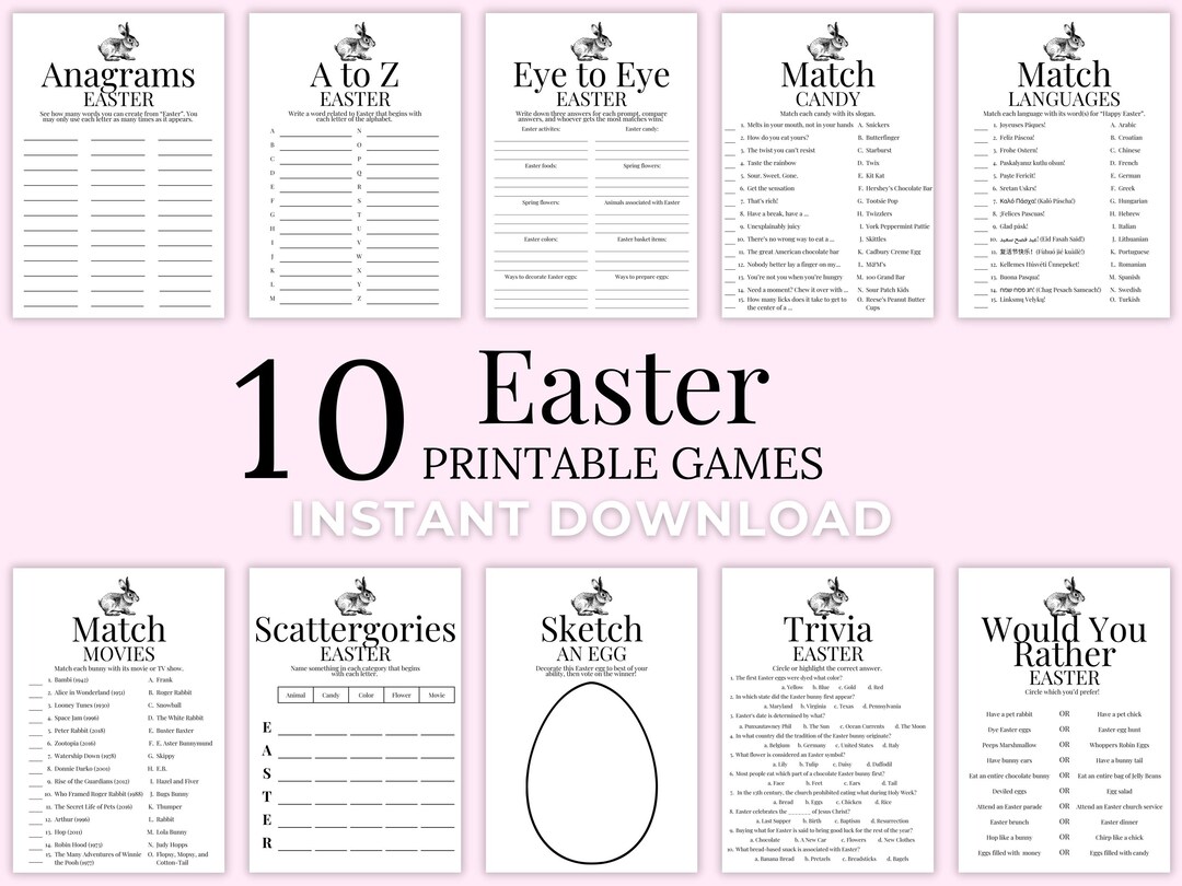 Easter Printable Party Games Bundle, Trivia, Matching Games ...