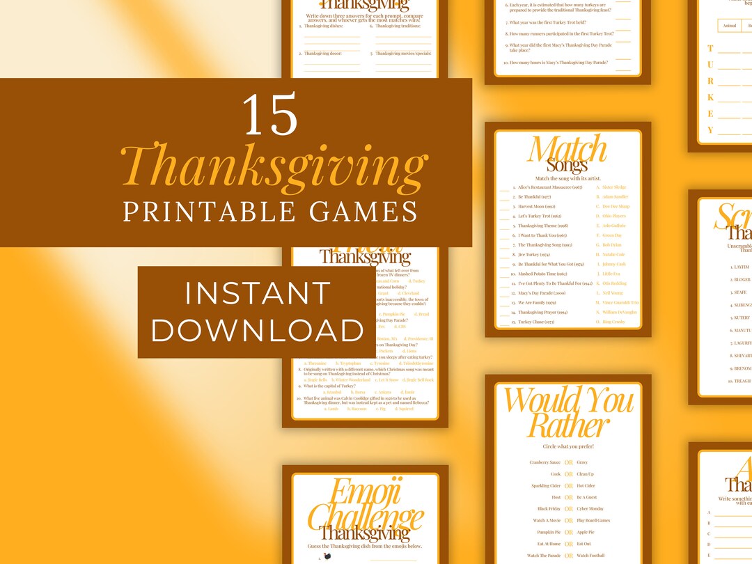 Thanksgiving Day Printable Party Games Bundle, Thanksgiving Trivia ...