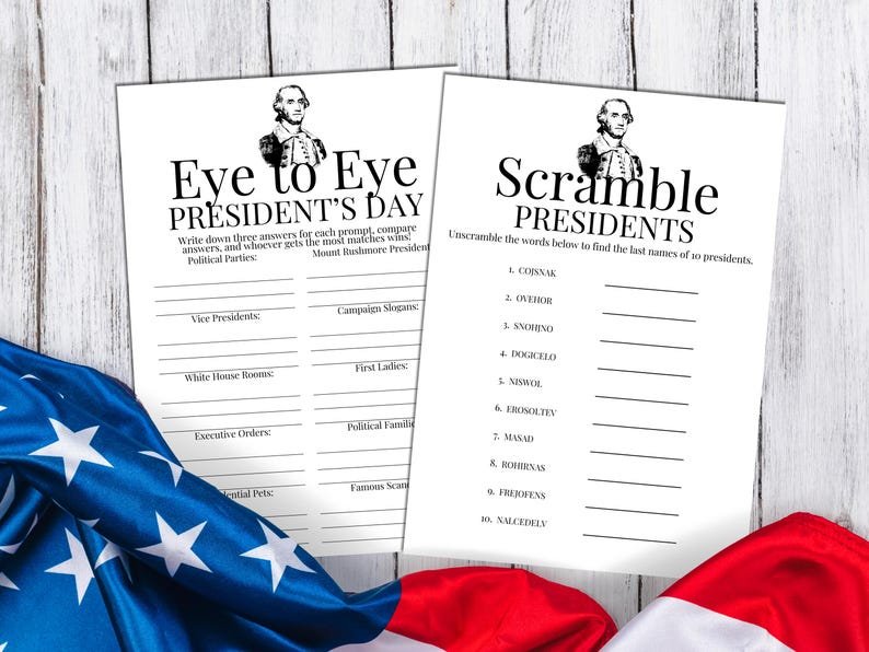 President's Day Printable Party Games Bundle, President's Day Trivia ...