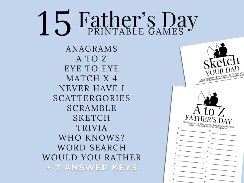Father's Day Printable Party Games Bundle, Father's Day Trivia, Father ...