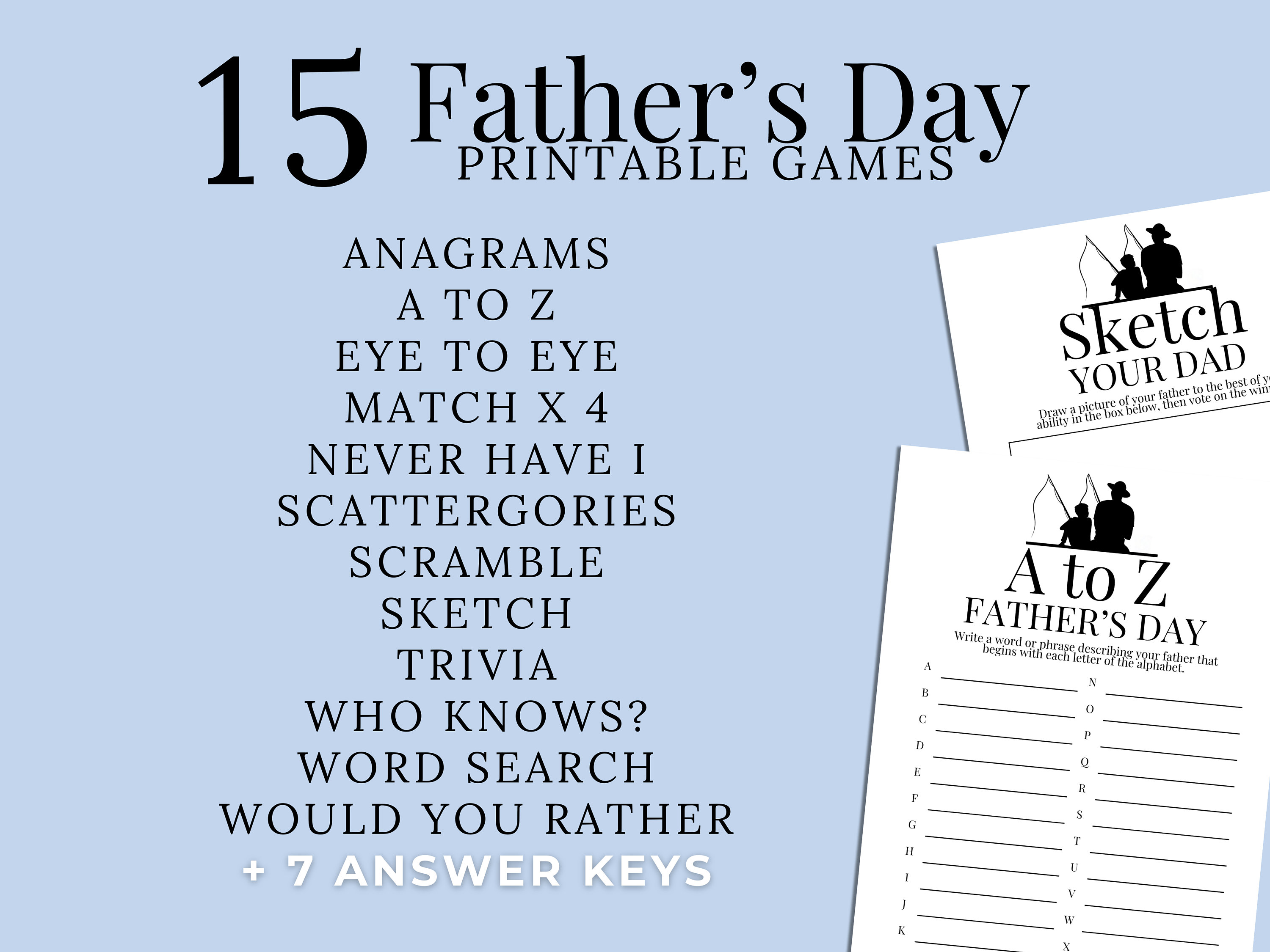 Father's Day Printable Party Games Bundle, Father's Day Trivia, Father ...