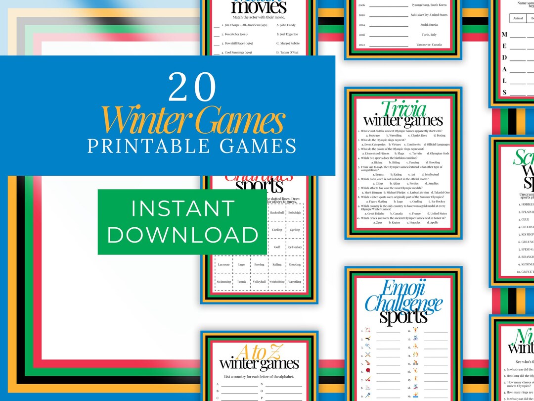 Winter Games Printable Party Games Bundle, Summer Games Trivia, Sports ...