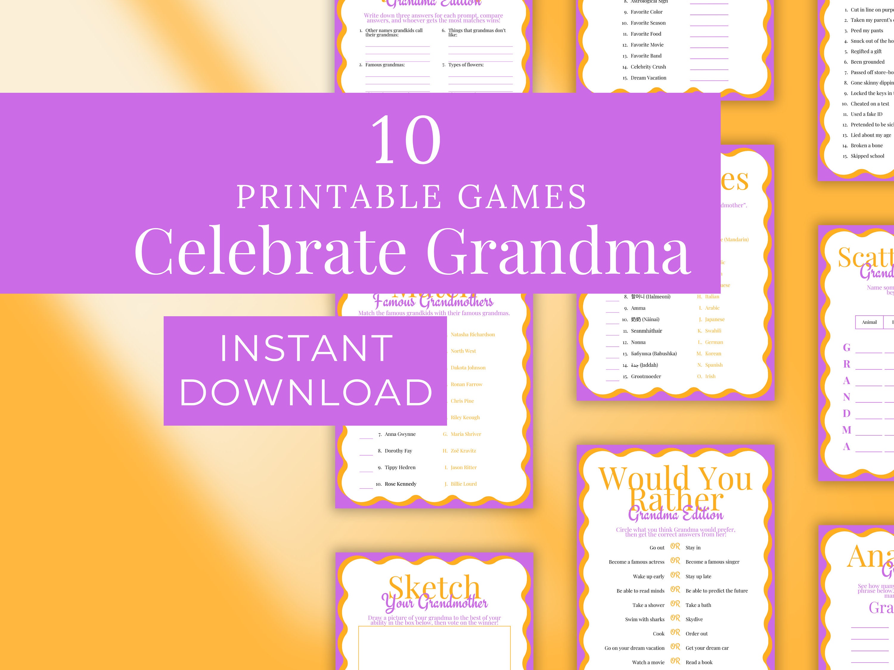 Grandma Printable Party Game Bundle, Grandmother Gift, Grandma Would ...