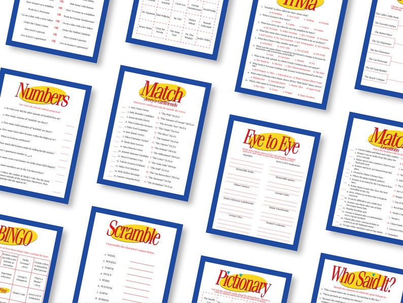 Seinfeld Printable Party Games Bundle, Trivia, Pictionary, Would You ...