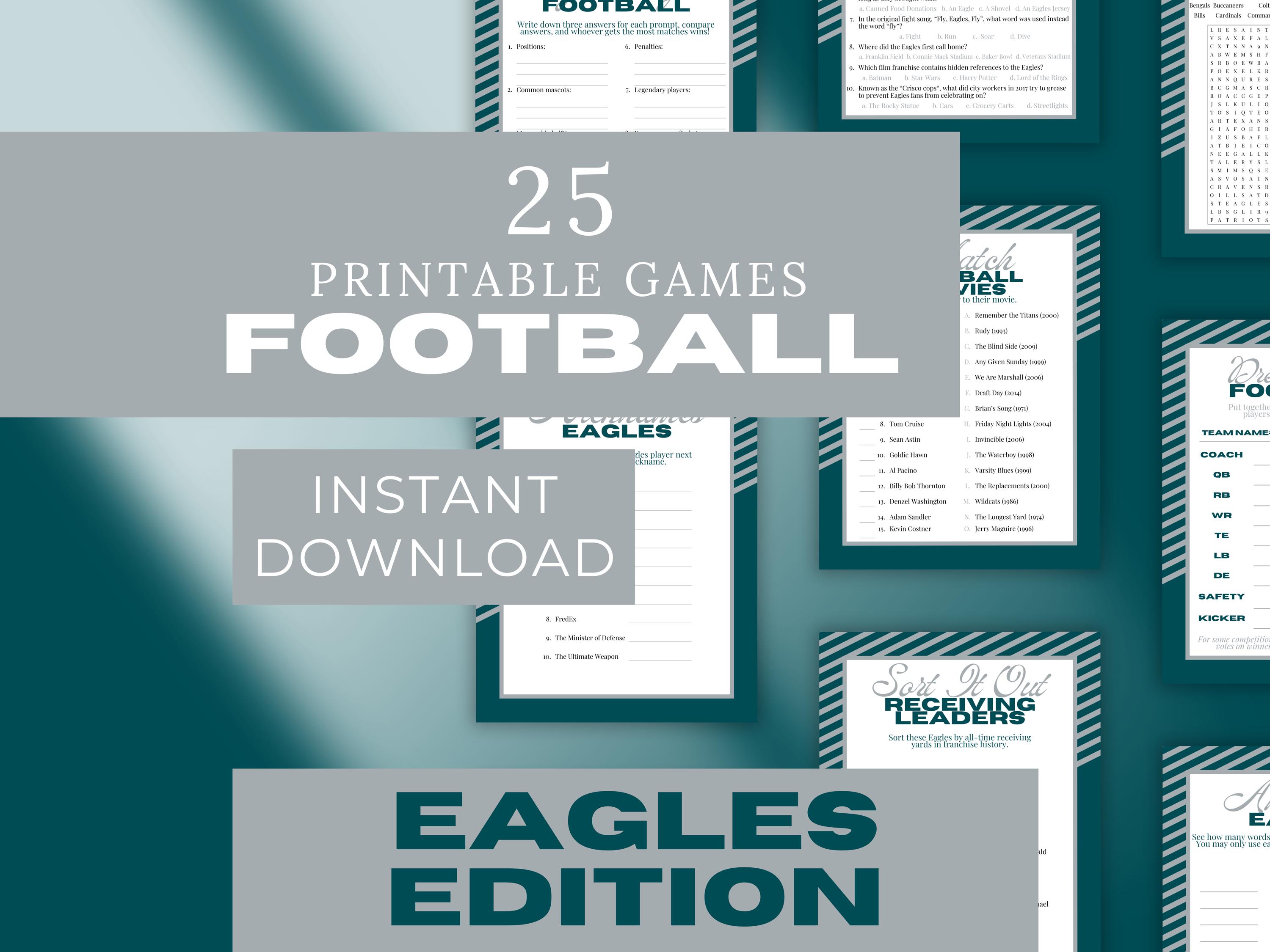 Eagles Printable Party Games Bundle, Football Trivia, NFL Team Word ...