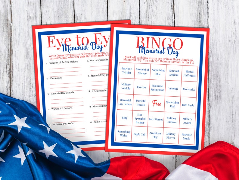 Memorial Day Printable Party Games Bundle, Trivia, Matching Games ...
