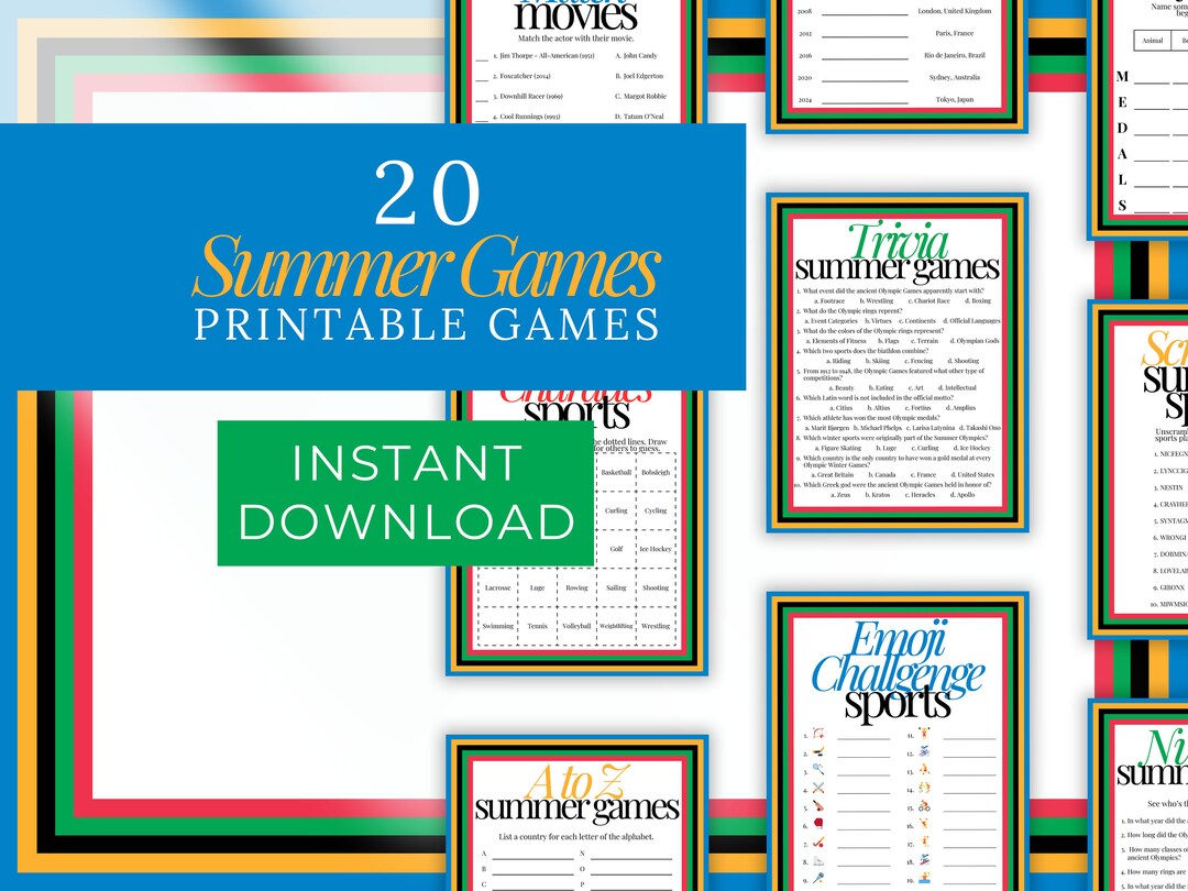 Summer Games Printable Party Games Bundle, Summer Games Trivia, Sports ...