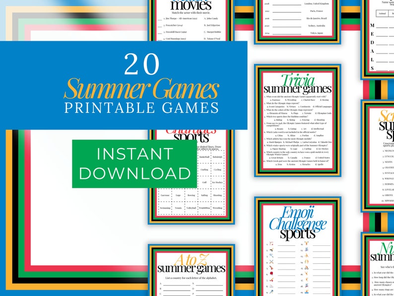 Summer Games Printable Party Games Bundle, Summer Games Trivia, Sports ...
