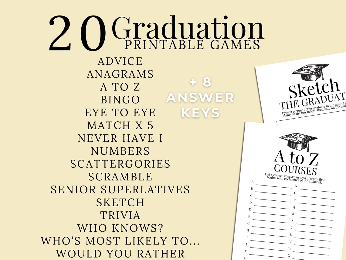 Graduation Printable Party Games Bundle, Trivia, Matching Games, Bingo ...