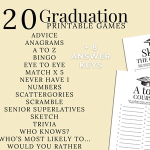Graduation Printable Party Games Bundle, Trivia, Matching Games, Bingo ...