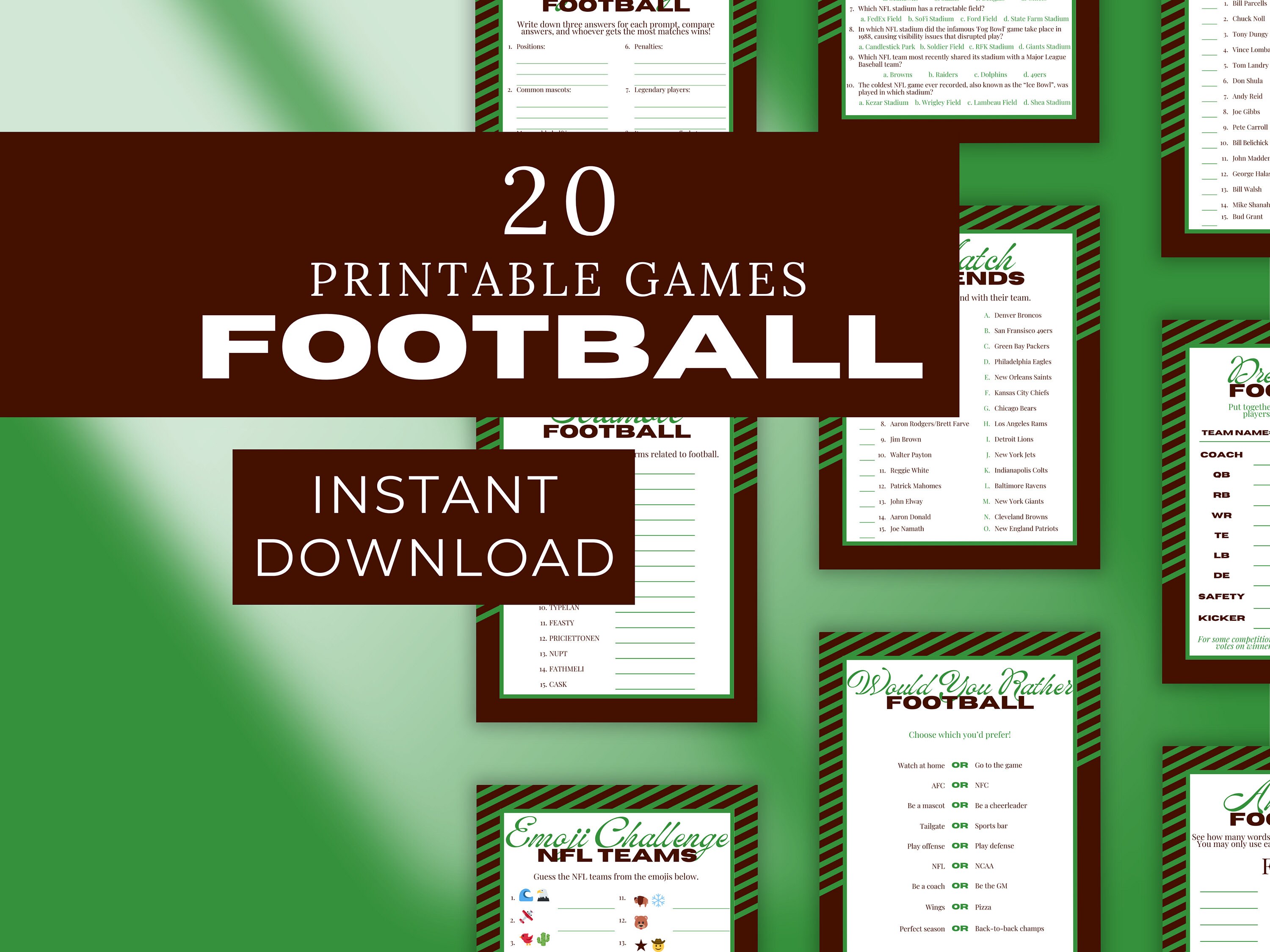 NFL Printable Party Games Bundle, Football Trivia, NFL Team Word Search ...