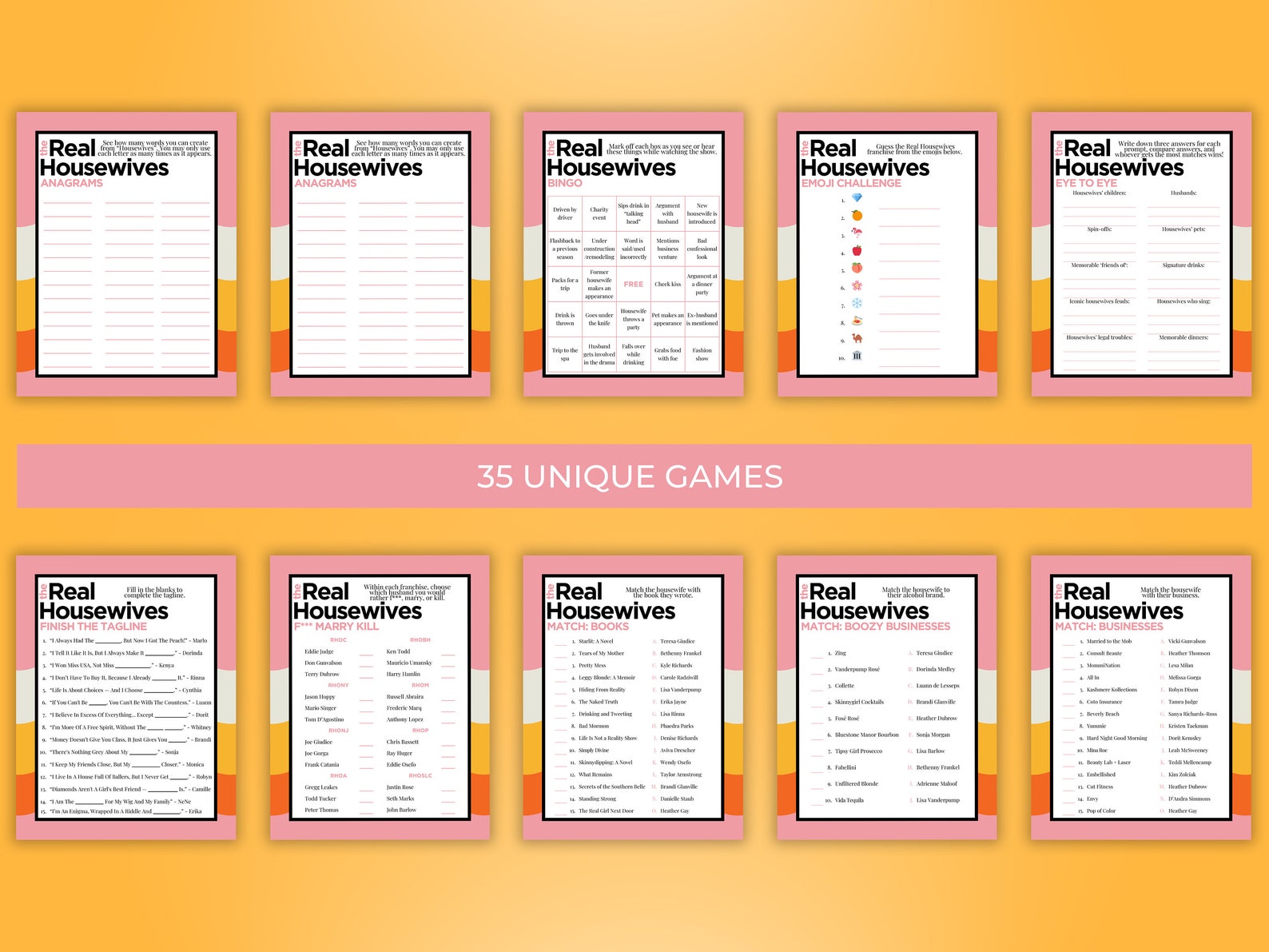 The Real Housewives Printable Party Games Bundle, Housewife Trivia ...