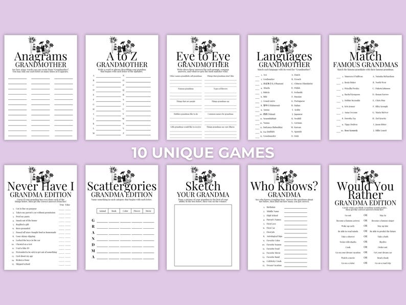 Grandma Printable Party Game Bundle, Grandmother Gift, Grandma Would ...
