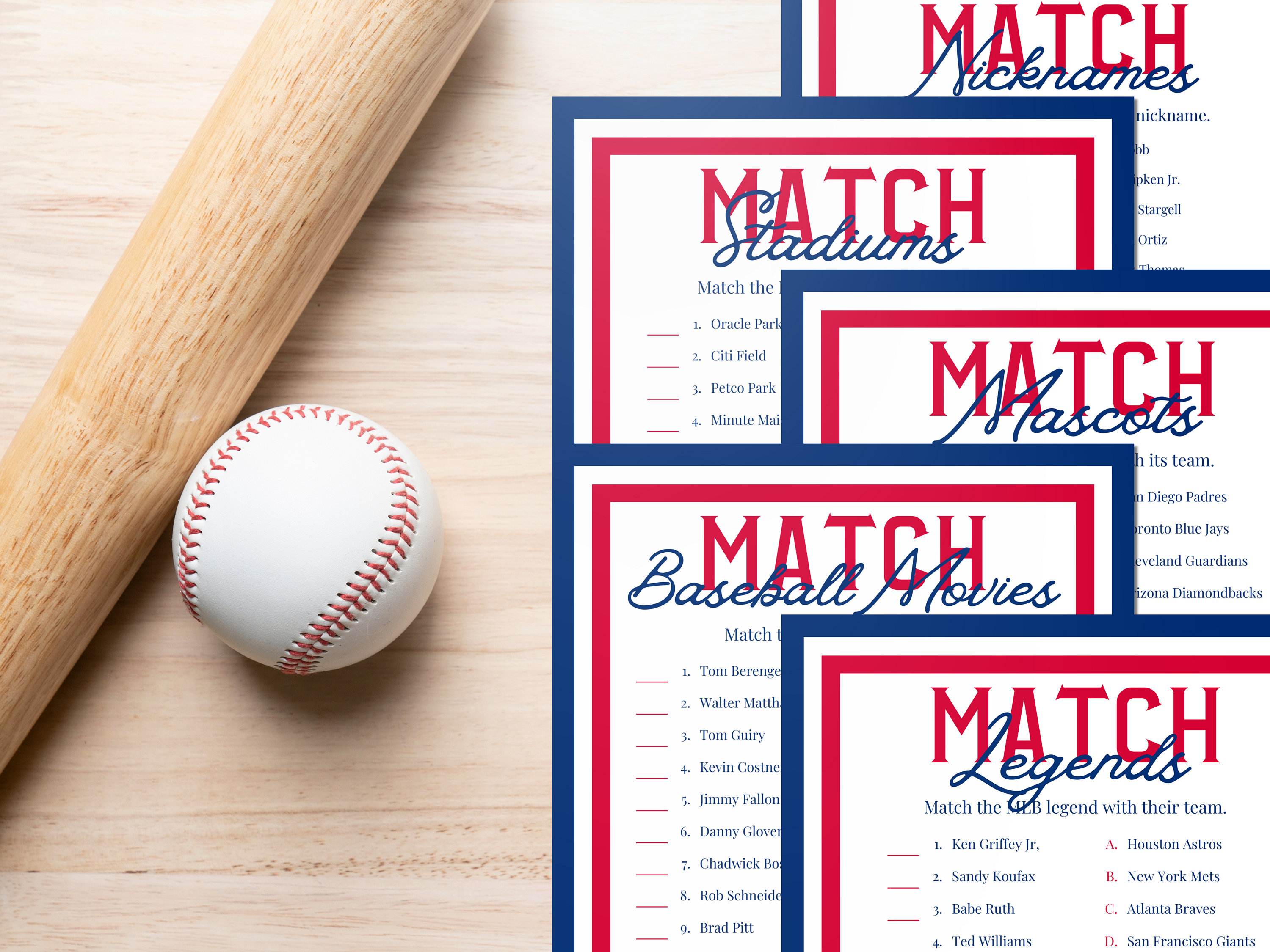 MLB Printable Party Games Bundle, Baseball Trivia, MLB Team Word Search ...