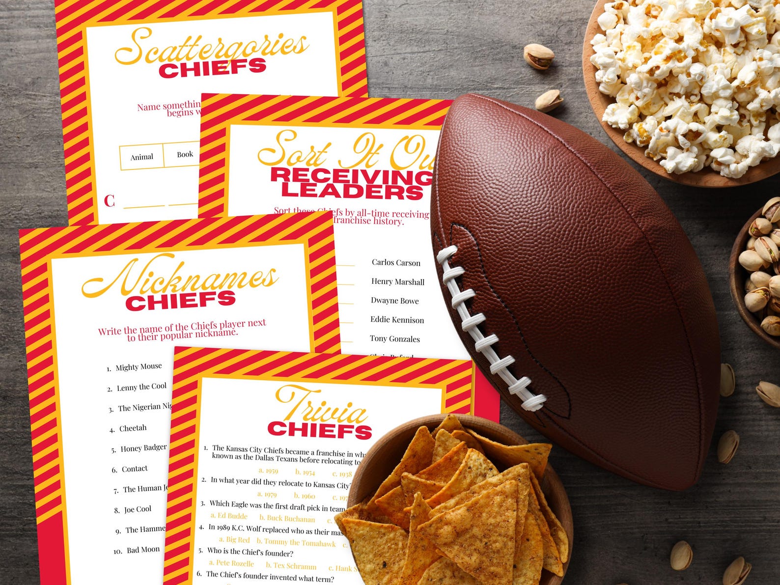 Chiefs Printable Party Games Bundle, Football Trivia, NFL Team Word ...