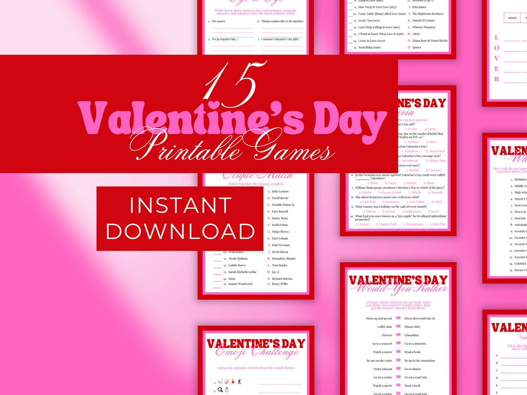 Valentine's Day Printable Party Games Bundle, Valentine's Day Trivia ...