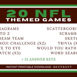 NFL Printable Party Games Bundle, Football Trivia, NFL Team Word Search ...