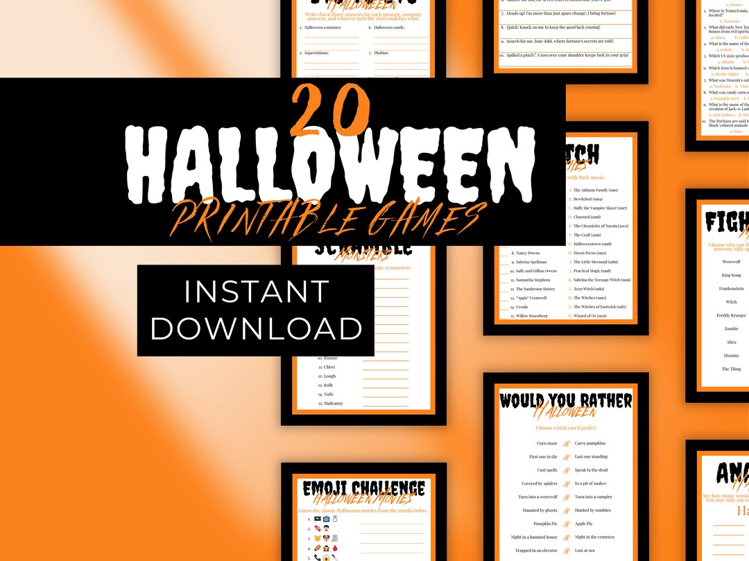 Halloween Printable Party Games Bundle, Halloween Trivia, Halloween ...
