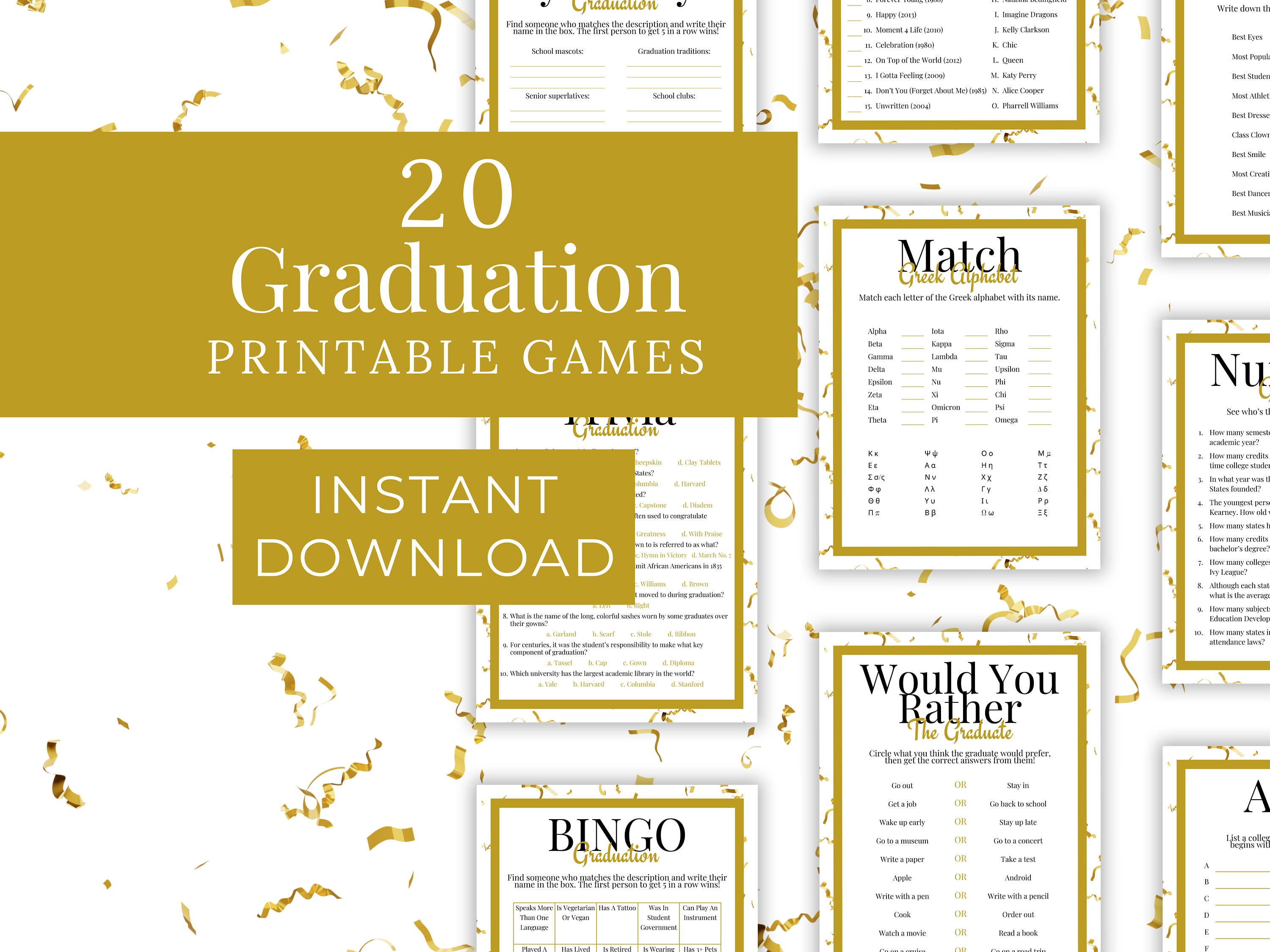 Graduation Printable Party Games Bundle, Trivia, Matching Games, Bingo ...