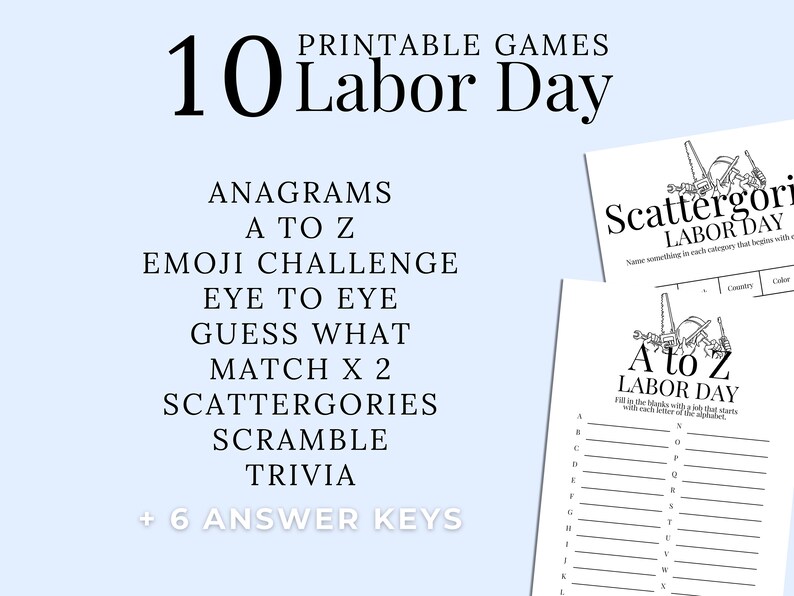 Labor Day Printable Party Games Bundle, Trivia, Matching Games, Emoji ...