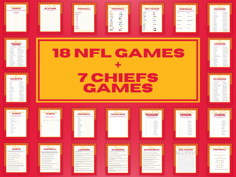 Chiefs Printable Party Games Bundle, Football Trivia, NFL Team Word ...