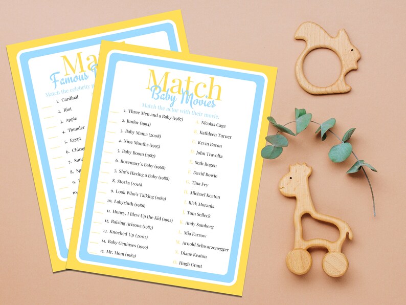 Baby Shower Printable Party Games Bundle, A to Z Baby Names, Match Baby ...