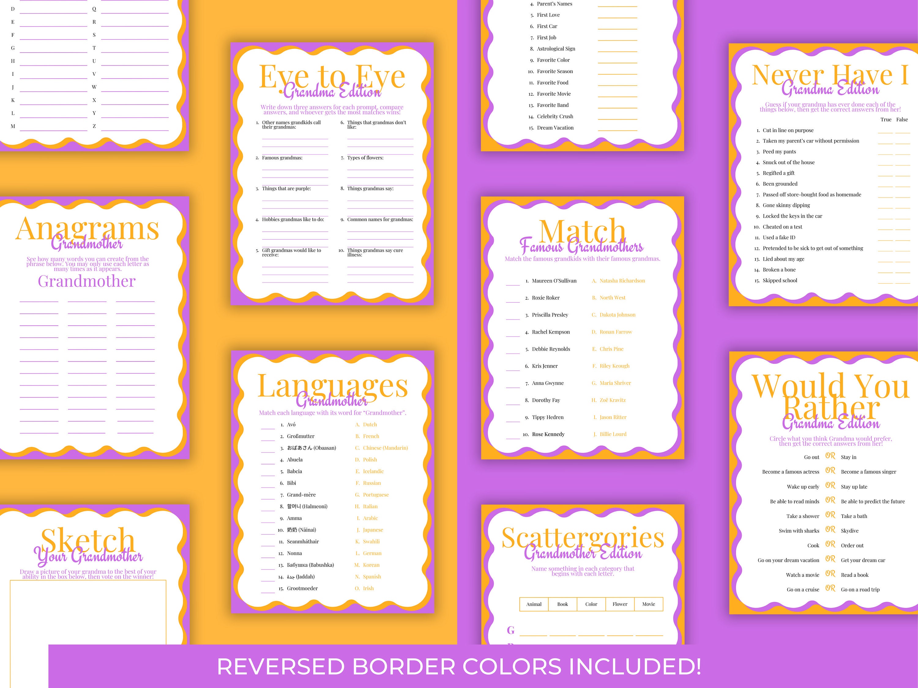 Grandma Printable Party Game Bundle, Grandmother Gift, Grandma Would ...